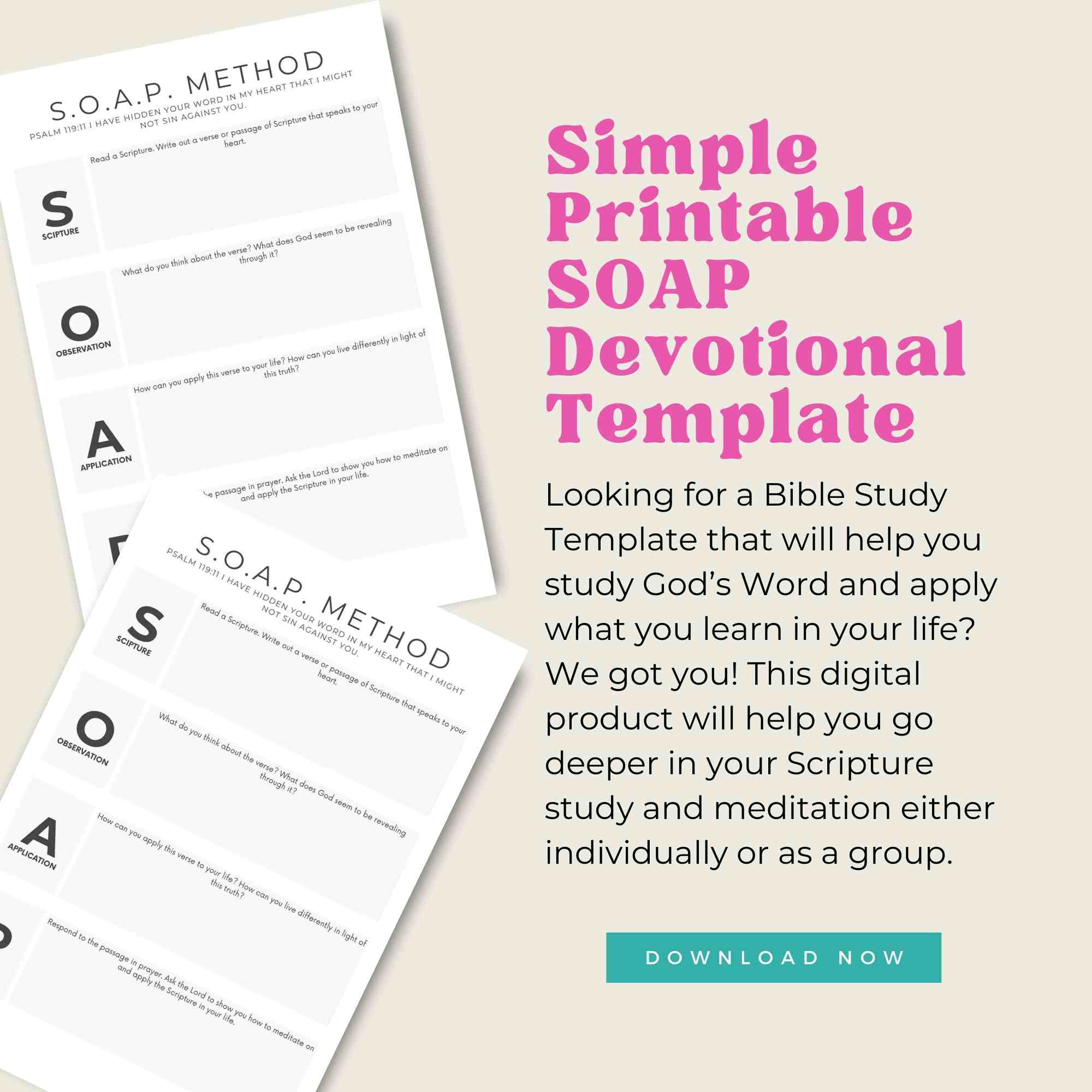Simple Printable SOAP Devotional TemplateChristian Bible Study Method ...